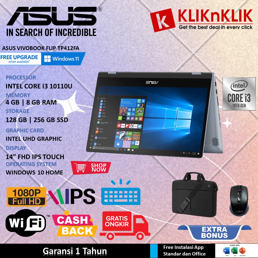 Jual Asus Vivobook Flip 14 TP412FA i3 10110U 4/8GB 128GB/256GB/512GB ...