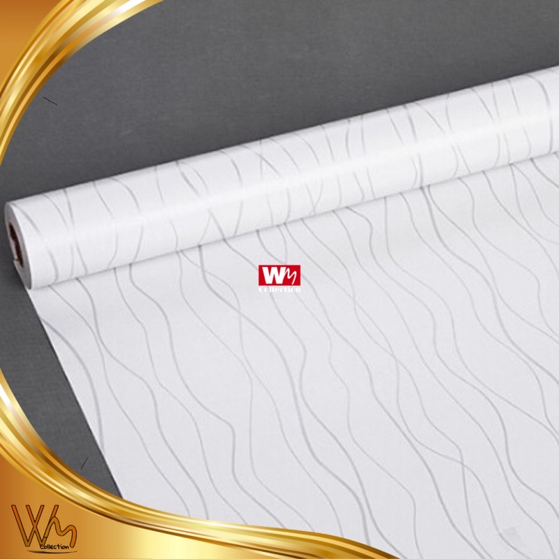 Jual Wallpaper Dinding Motif Salur Silver Mewah Gelombang 45cm x 100cm Wallpaper Sticker Motif ...