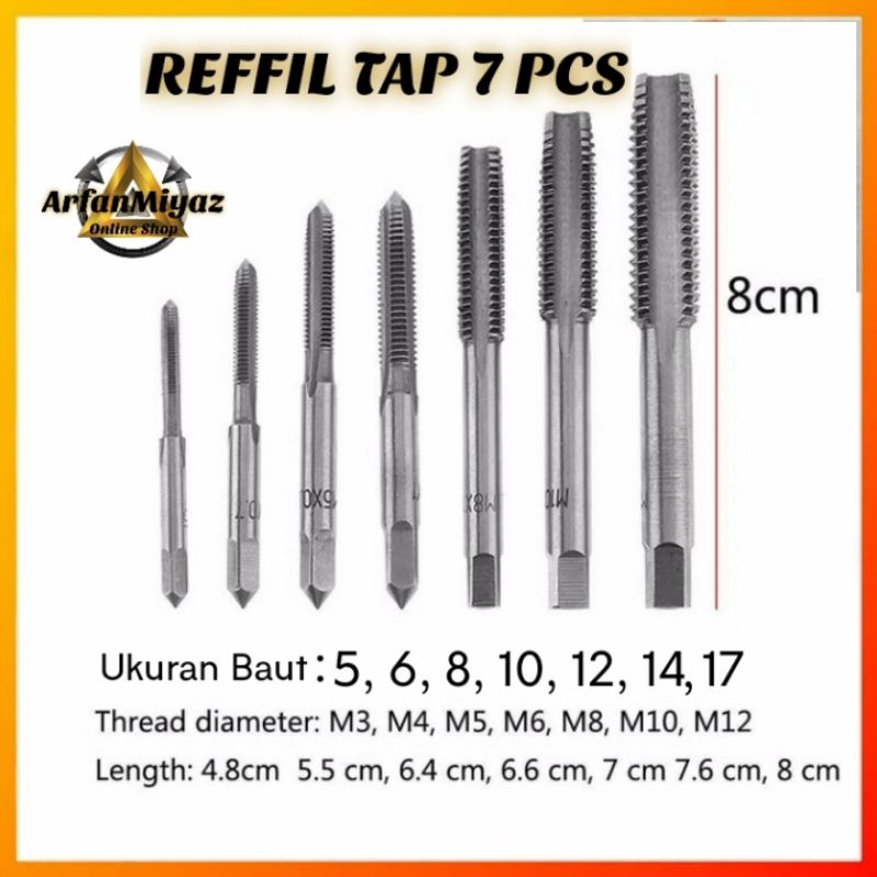 Jual Hand Tap Refill Tap Alat Pembuat Drat/Perbaikan Drat Selek Set 7pcs M3 - M12 /Untuk Baut 5 ...