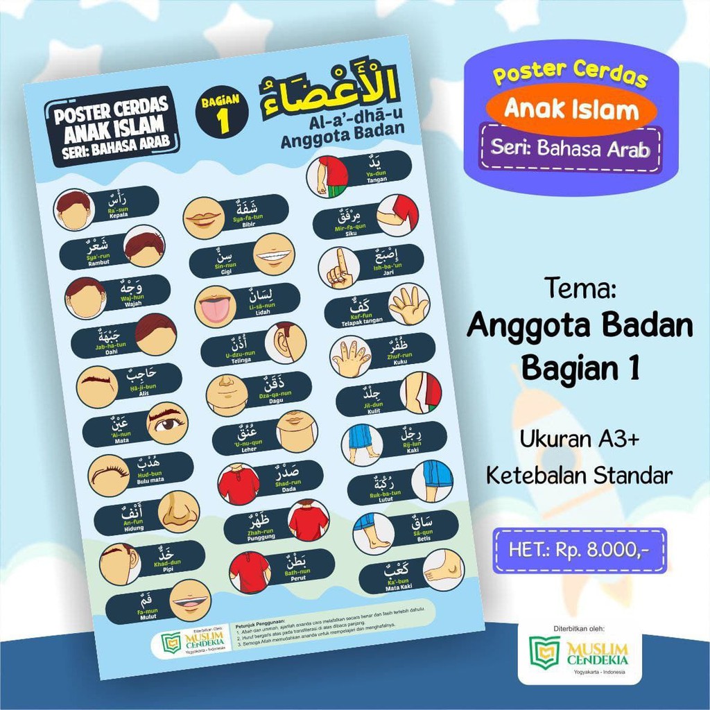 Jual Poster Edukasi Anak Islam Poster Anggota Badan Bag 1 | Shopee ...