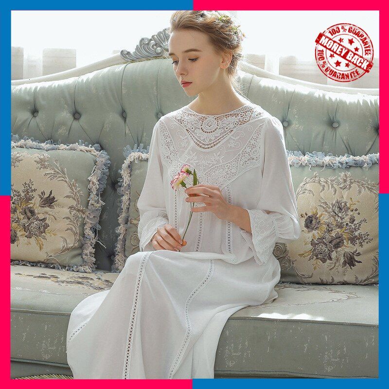 Jual Gaun Tidur Panjang Wanita Victorian Vintage White Night Dress ...
