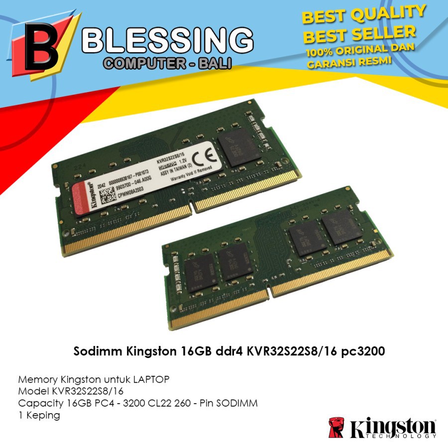 Jual RAM Kingston Sodimm ddr4 16GB KVR32S22S8/16 pc3200 / Sodimm 16GB ...