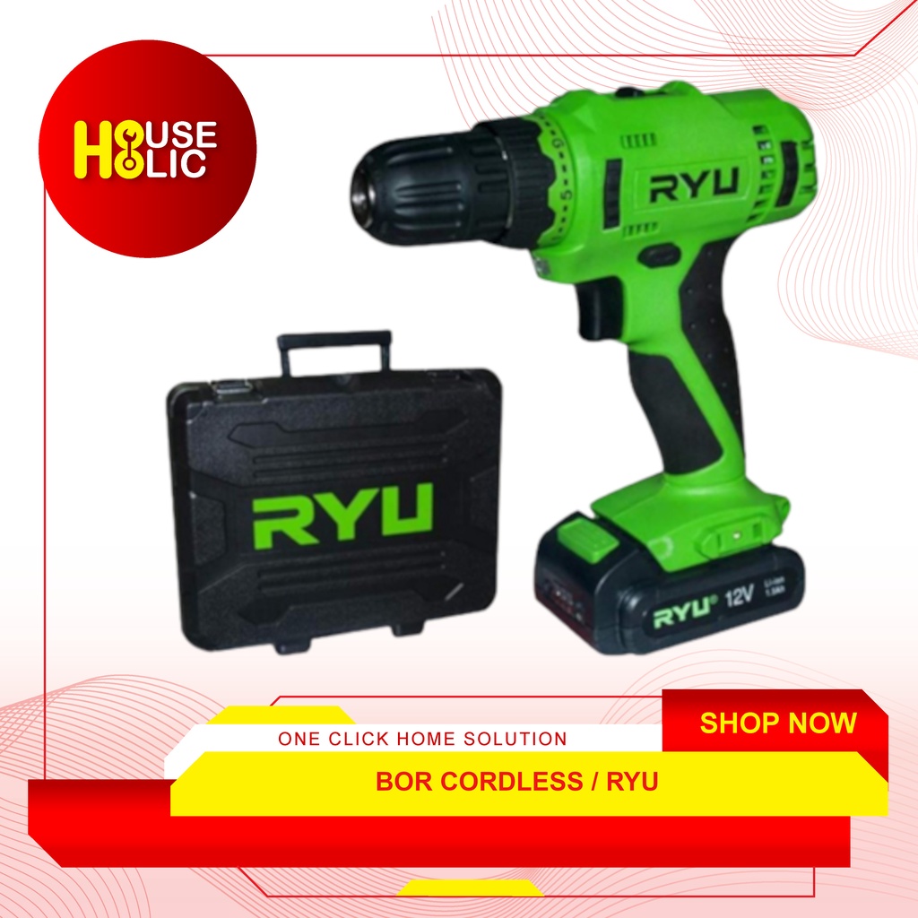 Jual RYU Bor Obeng Baterai / Charge Cordless Drill RCD 12 V Bor Besi ...