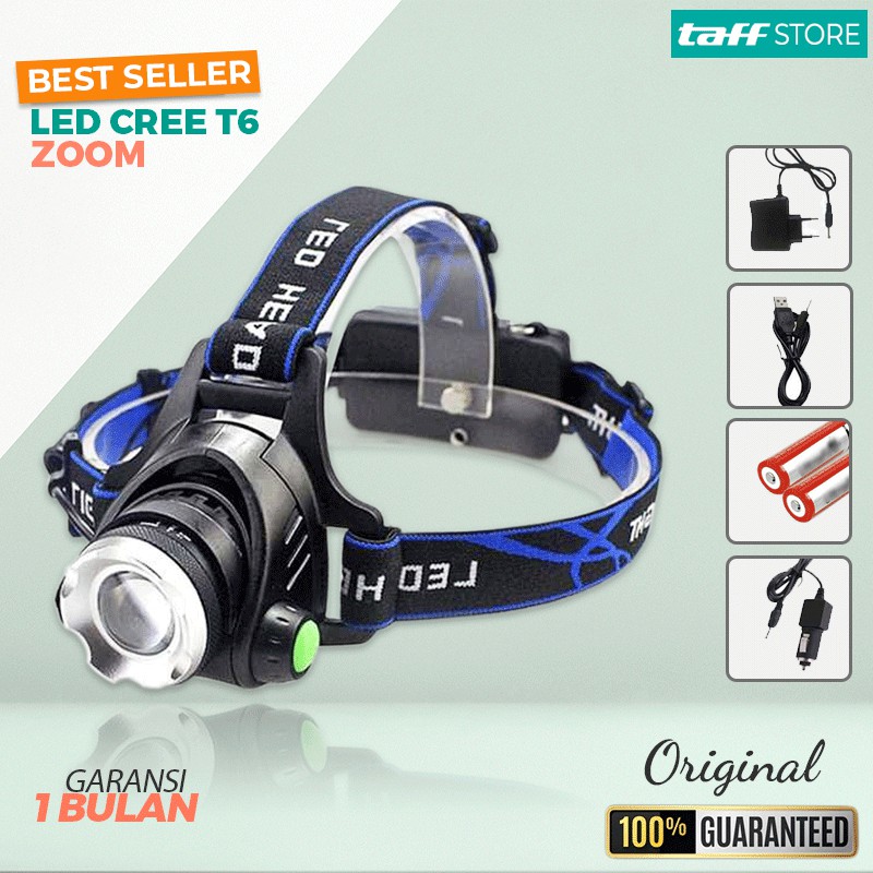 Jual PAKET Senter Kepala Cas LED Zoom Terang Lampu Outdoor Berburu Headlamp Cree T6 | Shopee ...