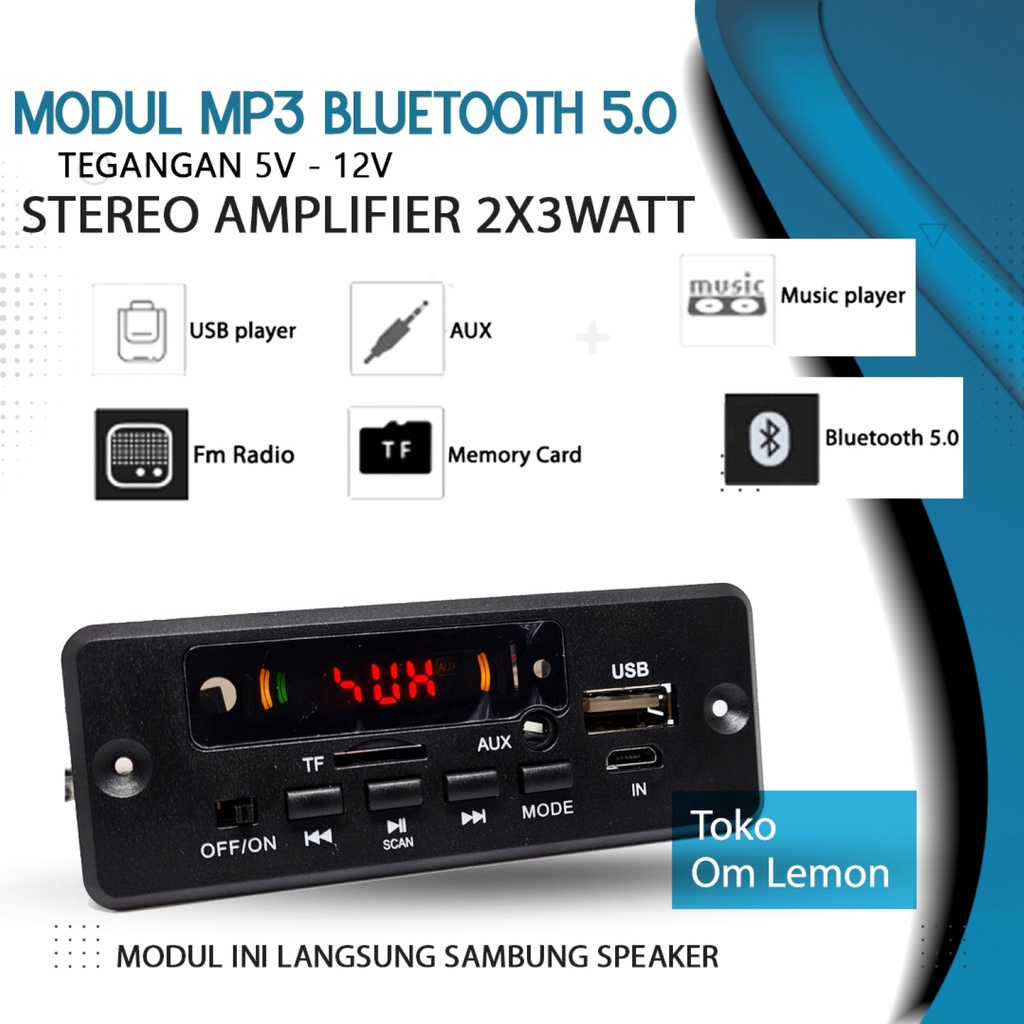 Jual modul mp3 bluetooth 5V-12V stereo 2x3watt 029BT | Shopee Indonesia
