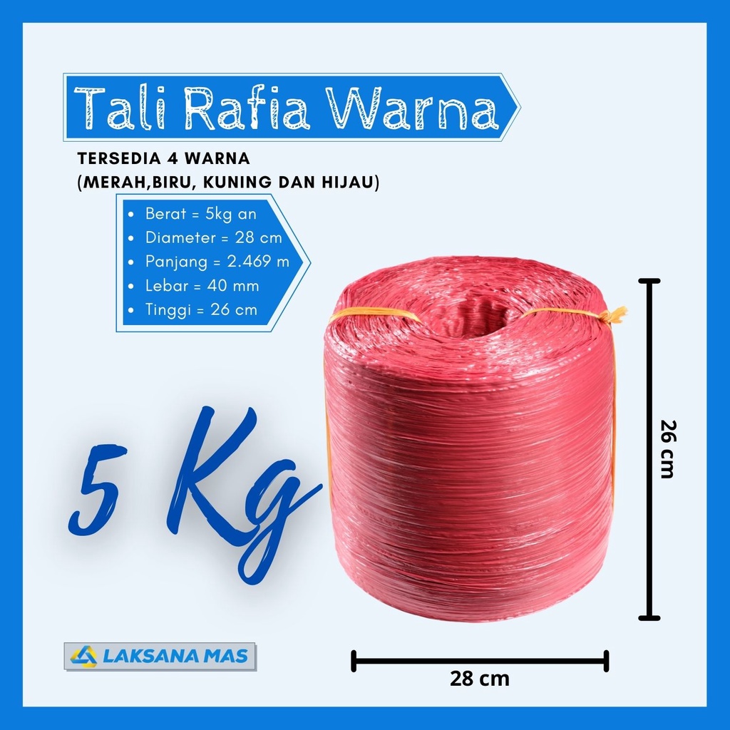 Jual Tali Rafia Rol Besar 5KG | Tali Plastik Warna Matte (Merah, Biru ...