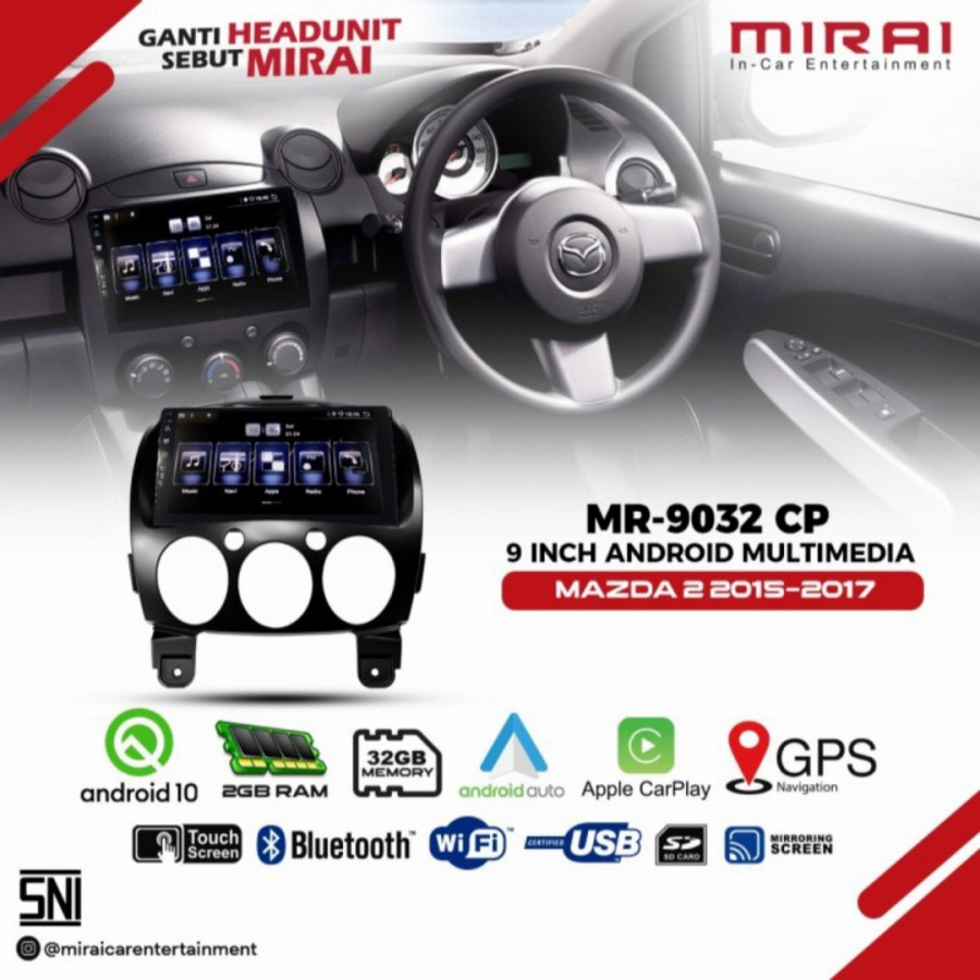 Jual Head Unit Android Mirai 9032 CP OEM Mazda 2 2015-2017 CarPlay ...