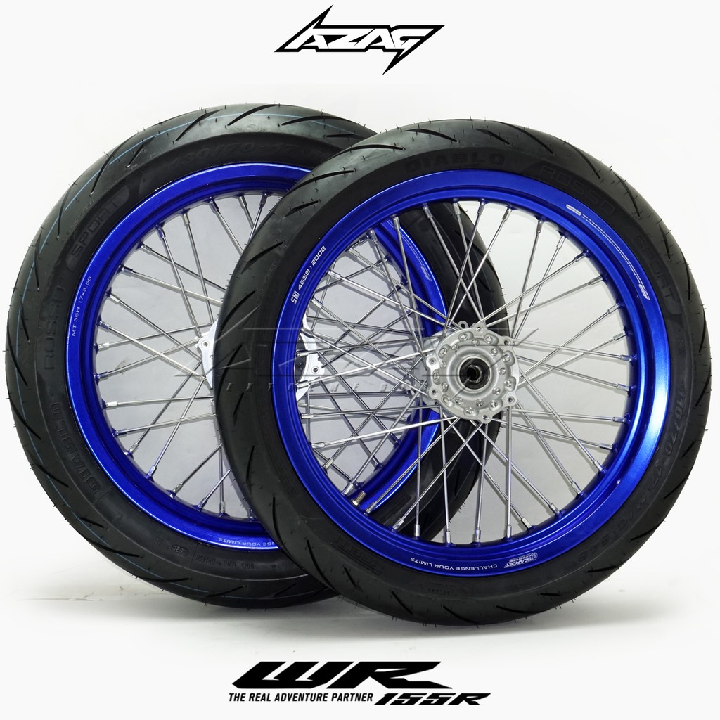 Jual BAN SET SUPERMOTO YAMAHA WR155 SCARLET BLUE TROMOL SILVER ORIGINAL ...
