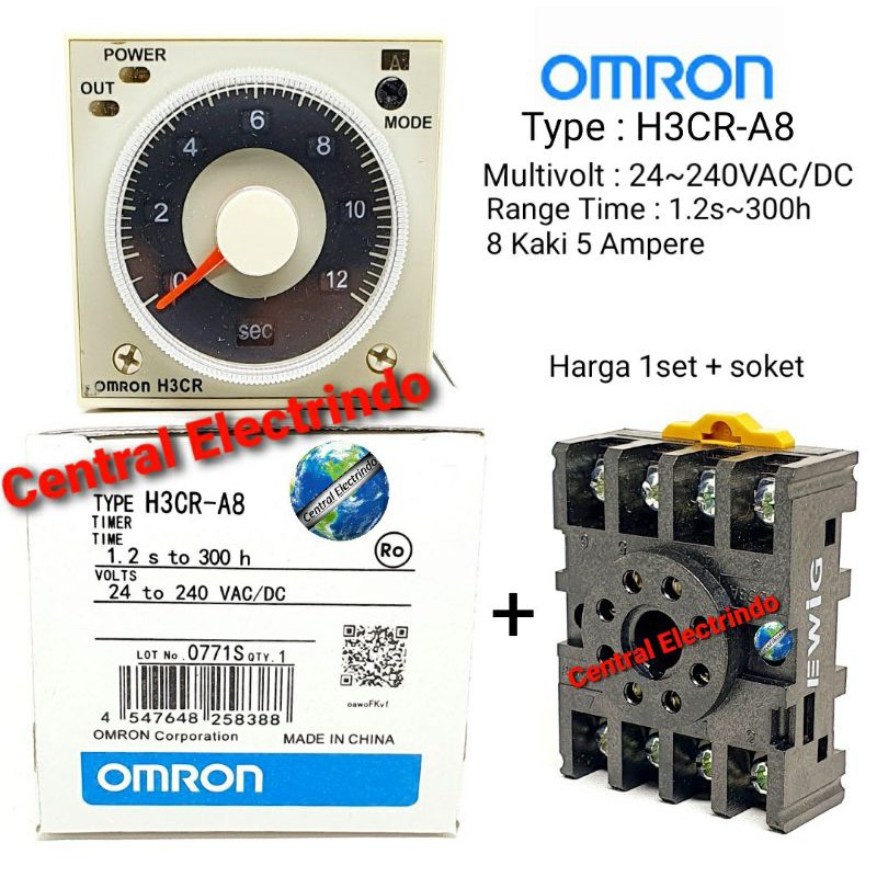 Jual Timer Omron H3CR-A8 Multivolt 24V~240VAC/DC + Socket 8Pin EWIG. | Shopee Indonesia