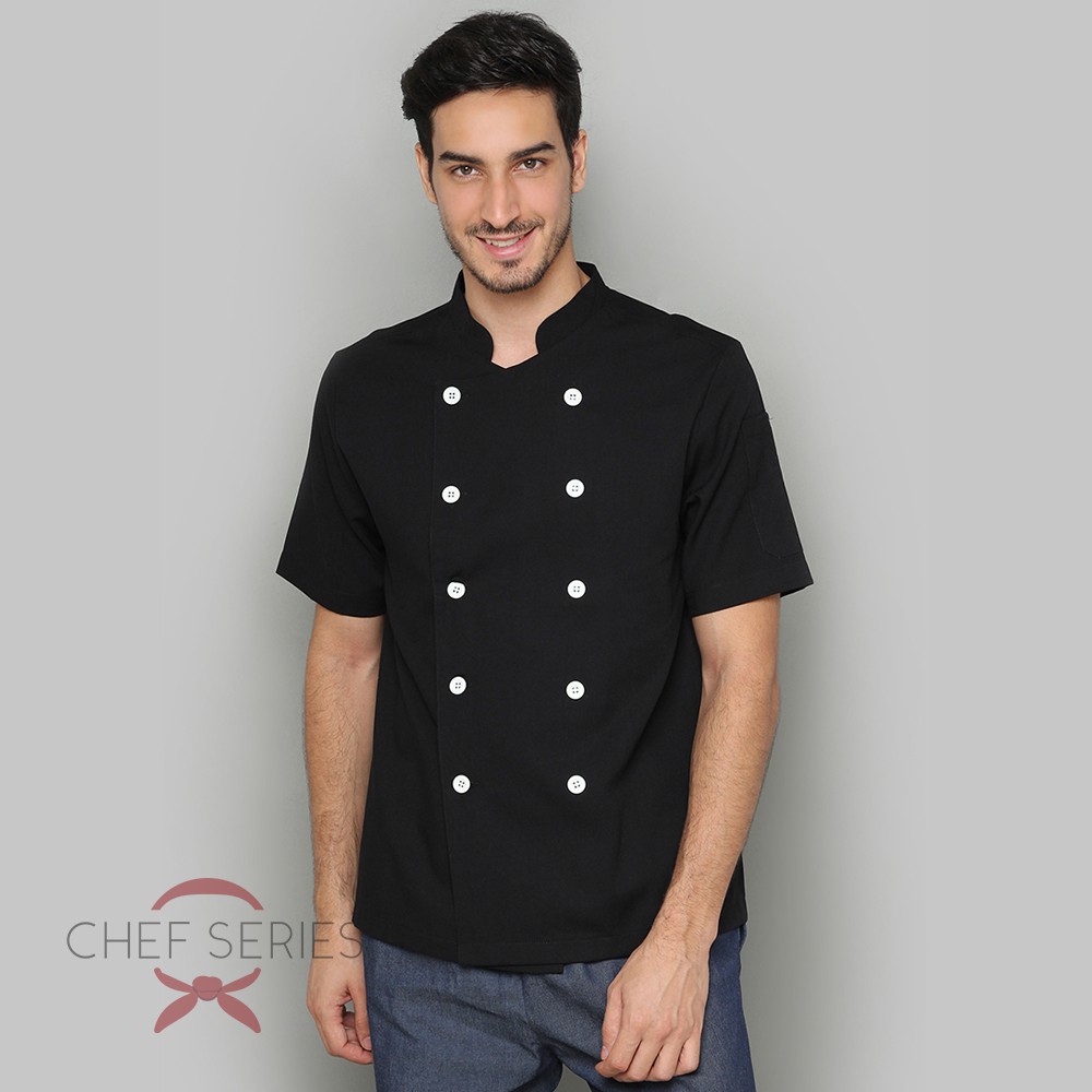 Jual Chef Series SIMPLE Series Tangan Pendek Baju Koki - Hitam Kancing ...