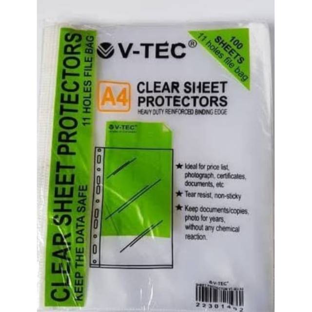 Jual SHEET PROTECTOR A4 F4 V-TEC PP POCKET ISI 100 LEMBAR PELINDUNG ...