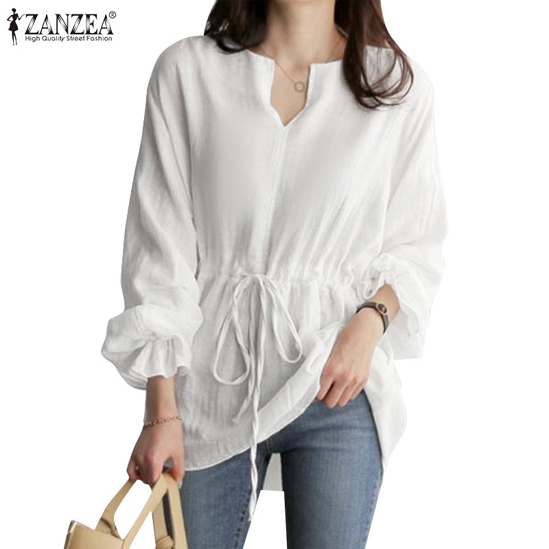 Jual ZANZEA Women Drawstring Waist Long Puff Sleeve Loose Elastic Cuff ...