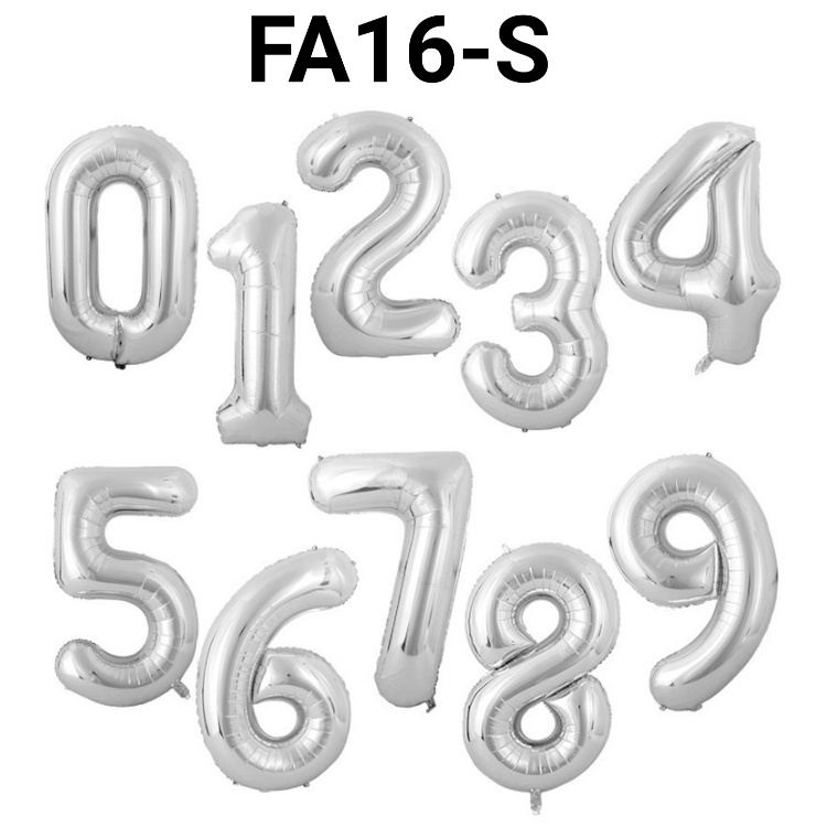 Jual FA16-S Balon foil angka 16 inch 40 cm nomer nomor perak silver ...