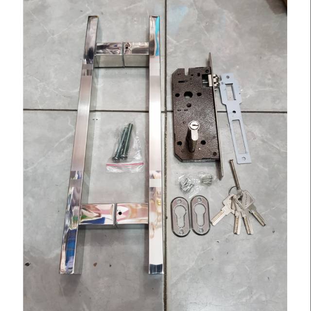 Jual Handle pintu minimalis stainless baut tembus 45cm 1set+kunci ...