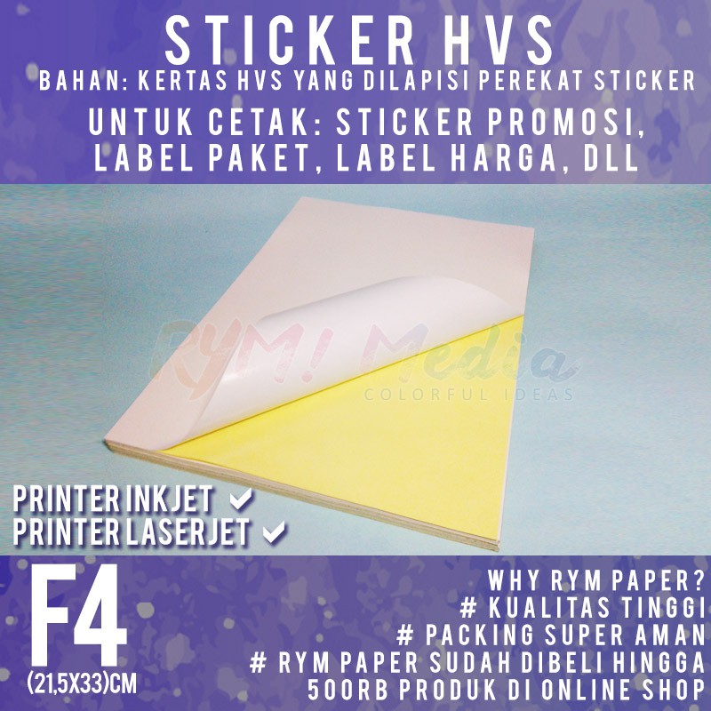 Jual 500 lembar Sticker HVS F4 / Kertas Stiker Doff Matte Folio 1 RIM ...