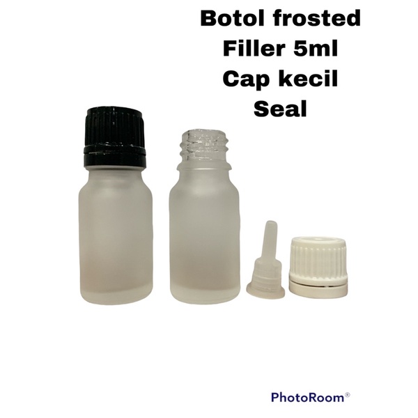 Jual botol filler 5ml FROSTED cap KECIL (seal) tutup hitam / putih ...