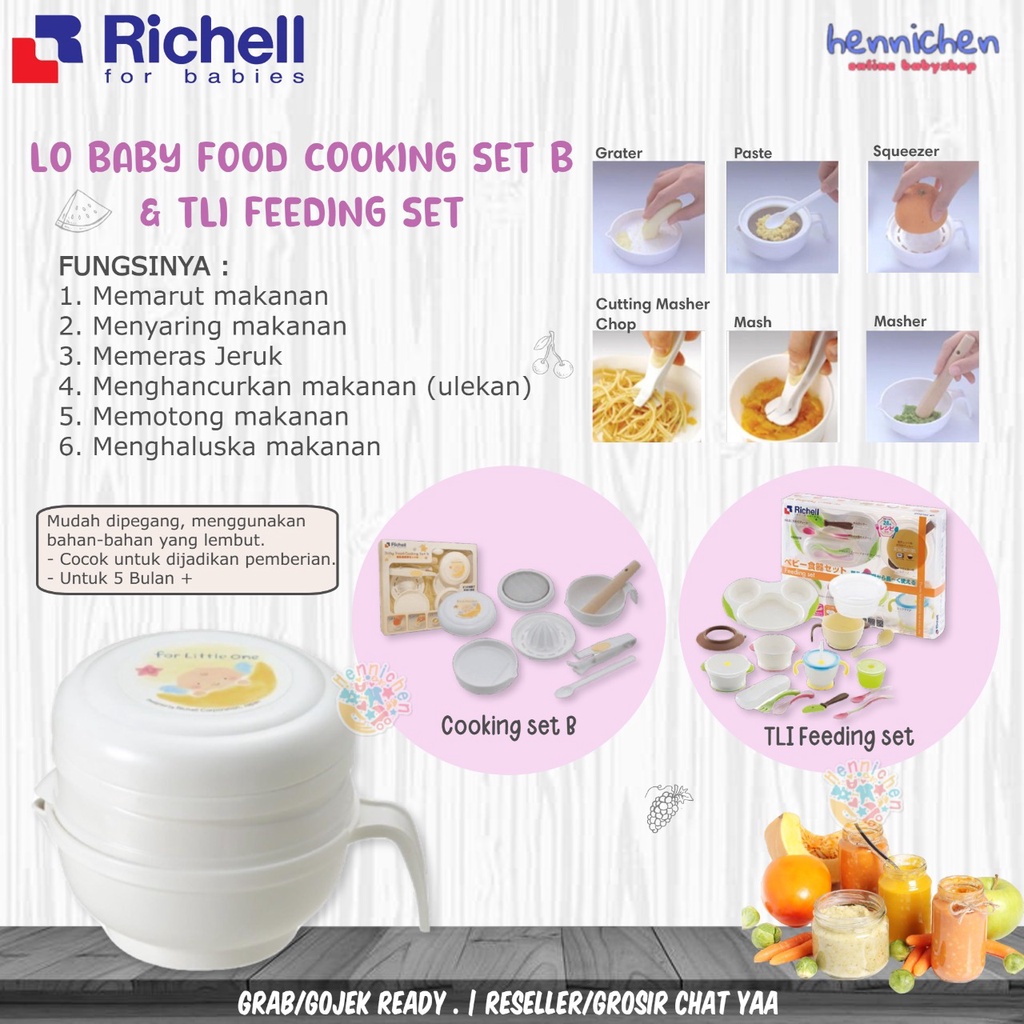 Jual RICHELL LO BABY FOOD COOKING SET B / TLI FEEDING SET (Peralatan Makan MPASI Bayi ...