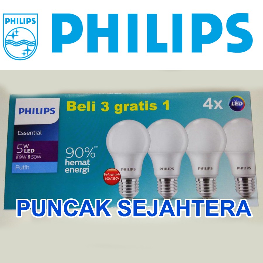 Jual Lampu LED Philips 5w 5 watt Essential Multipack 3 gratis 1 PROMO ...