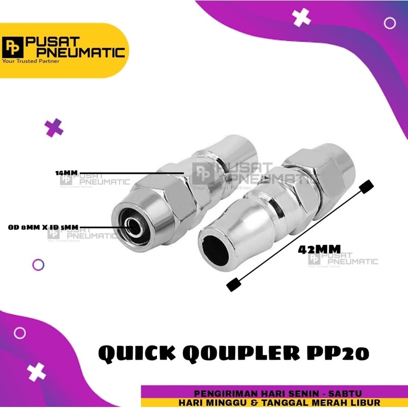 Jual QUICK COUPLER Type PP20 untuk selang OD 8 x 5 + Connector Coupler ...