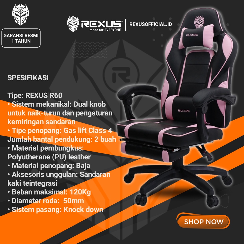 Jual Kursi game geming bangku gaming Rexus Gaming Chair Kursi RGC R60 ...