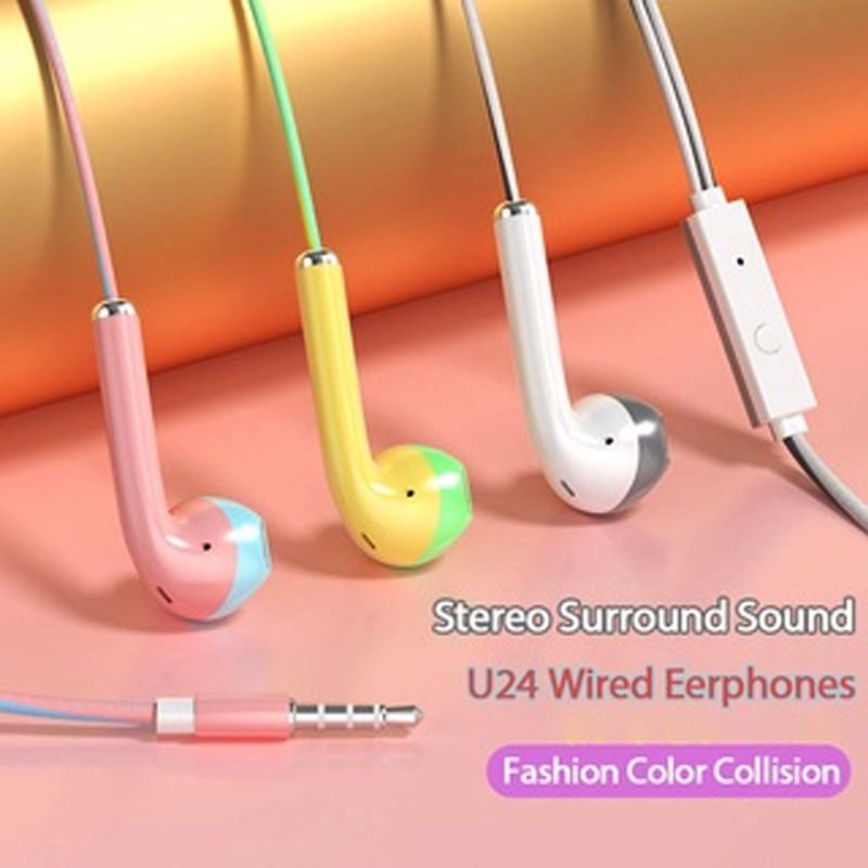 Jual Earphone Macaron Dual Colour Stereo Bass Wired Earphone(Warna ...