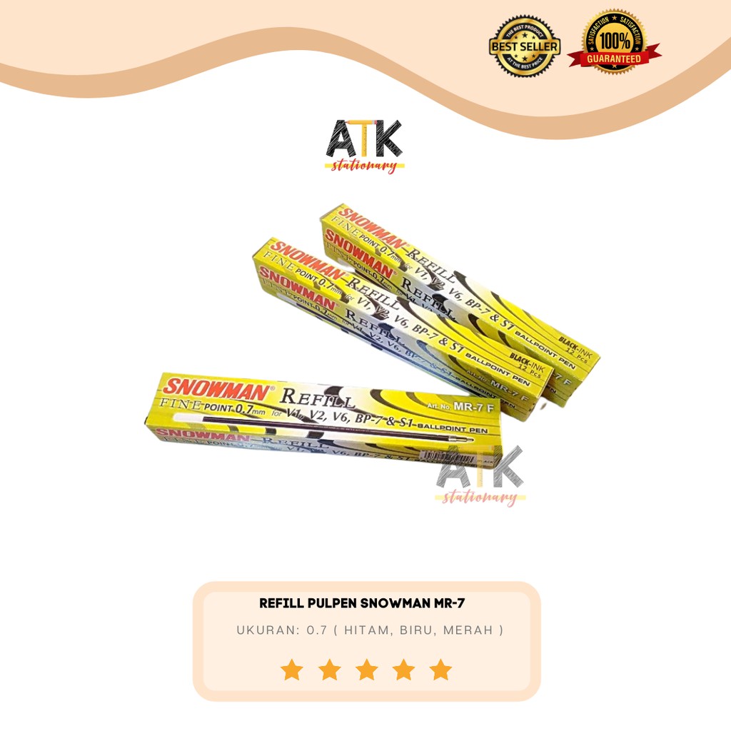 Jual Refill Pulpen / Isi Ulang Ballpoint Snowman V1,V2,V6,BP-7,& S1 atk ...