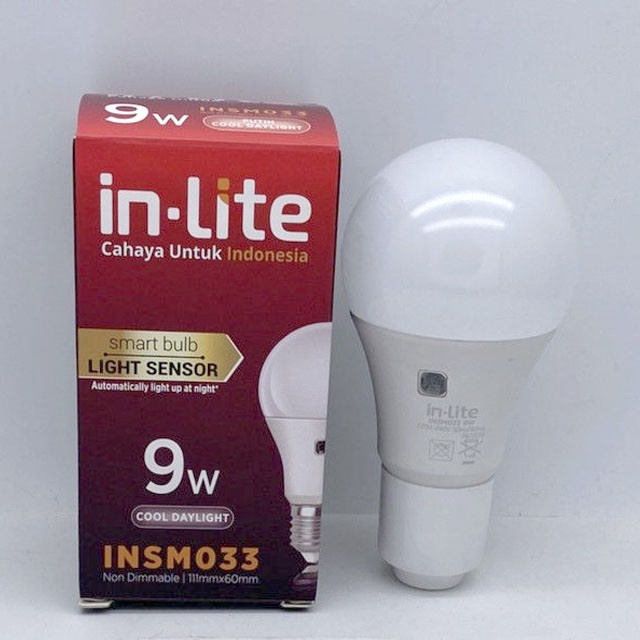 Jual Inlite 9 Watt Lampu Bohlam LED Putih Dengan Sensor Cahaya | Shopee ...