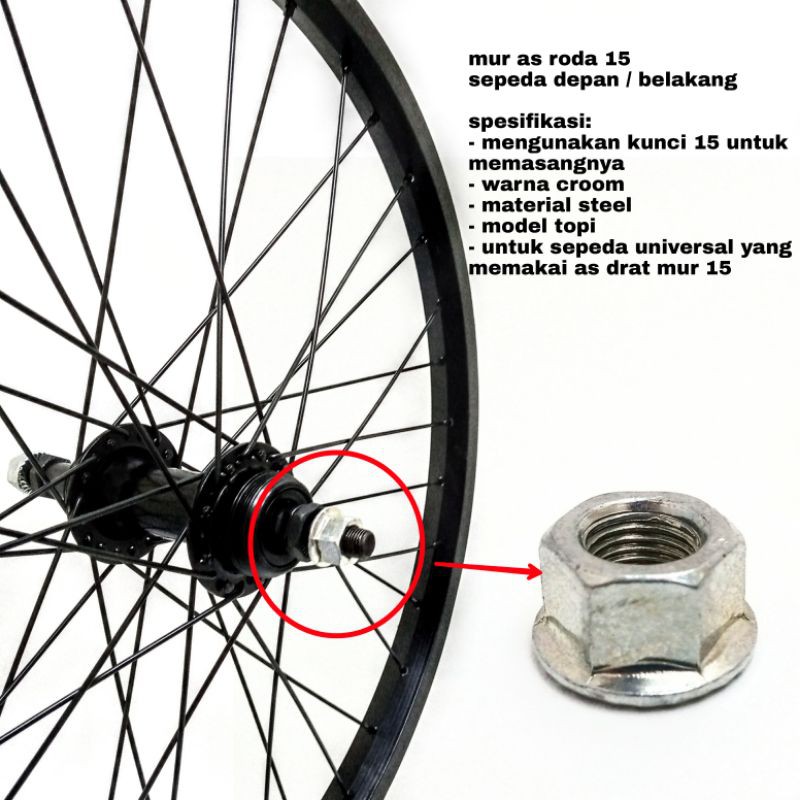 Jual mur baut as sepeda kunci 15 model topi as drat depan / belakang ...