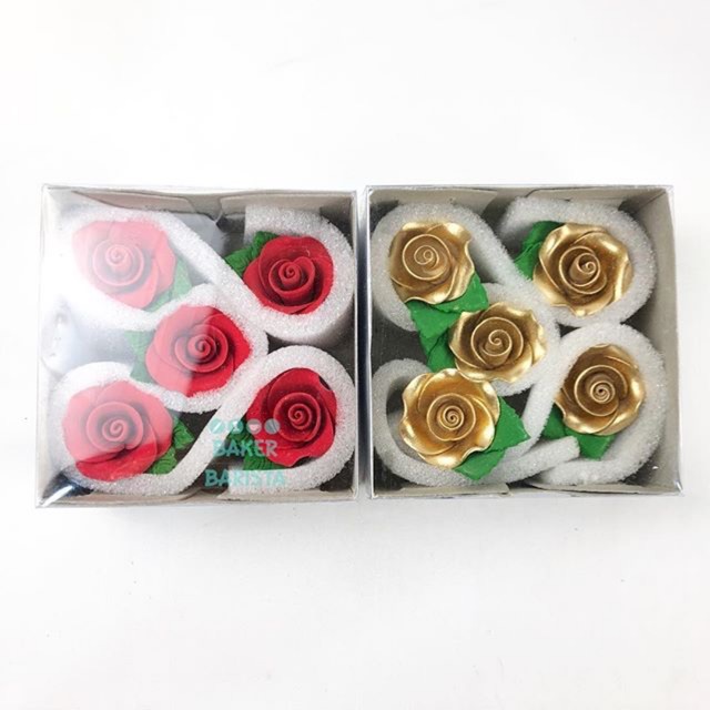 Jual Gumpaste rose dan daun / gumpaste mawar isi 5 / edible flowers ...