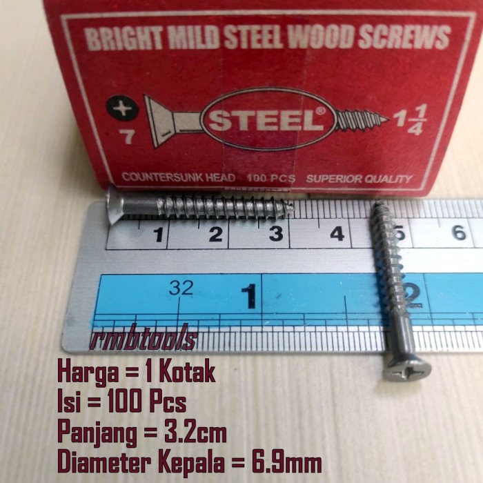 Jual (1box) Sekrup Kayu 1-1/4 x 7 Panjang 3.2 cm / Skrup Kayu Wood ...