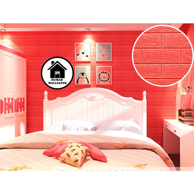 Jual RW Wallpaper Foam Merah 3D Bata Warna Merah Premium Wall Paper ...