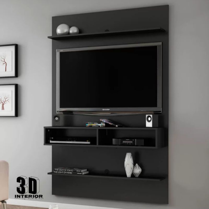 Jual Backdrop TV Modern Minimalis HPL Hitam Dop | Shopee Indonesia