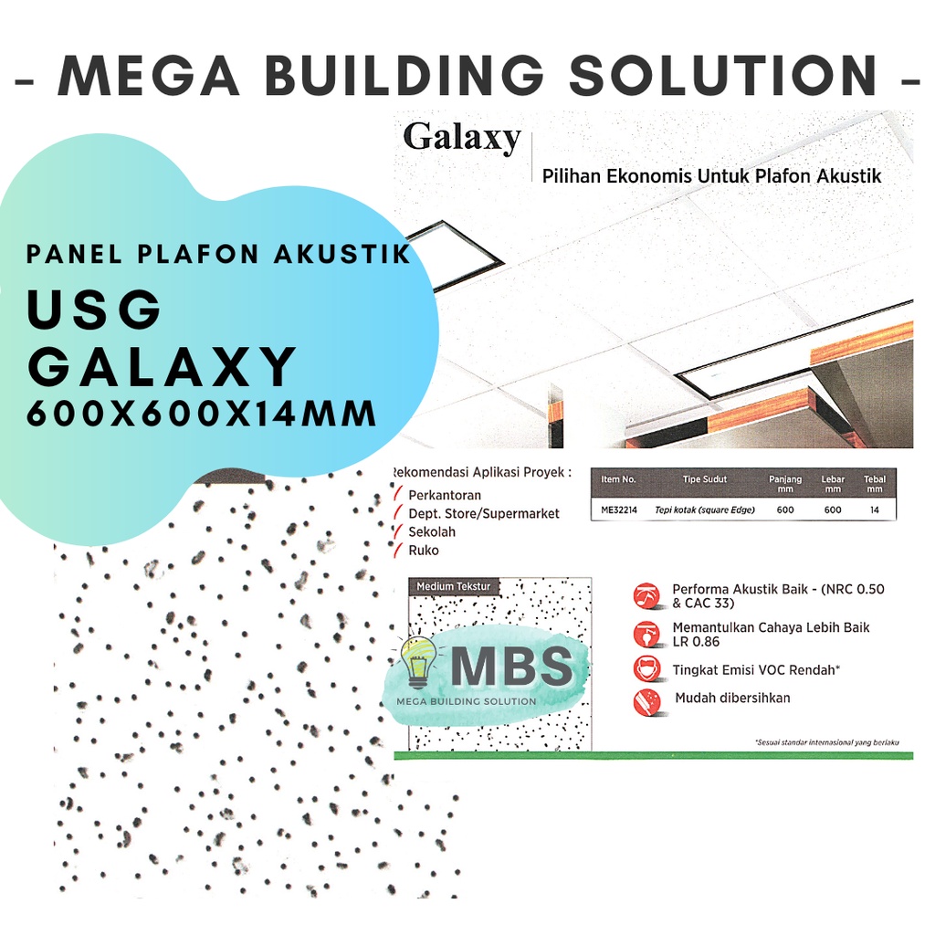 Jual USG Galaxy 14mmx60x60cm /Plafon Akustik /Ceiling Tile USG Boral ...