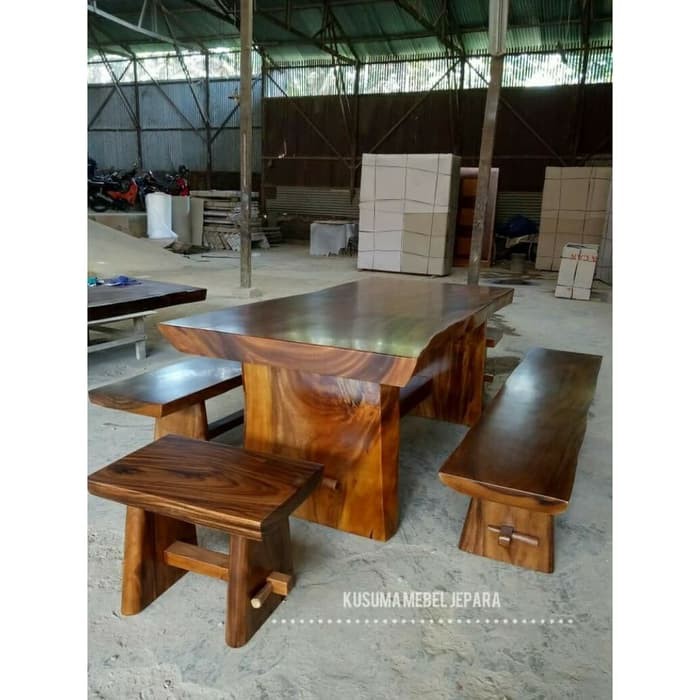 Jual Set Meja Makan Kayu Trembesi Utuh Model Sate (Panjang 180cm) | Shopee Indonesia