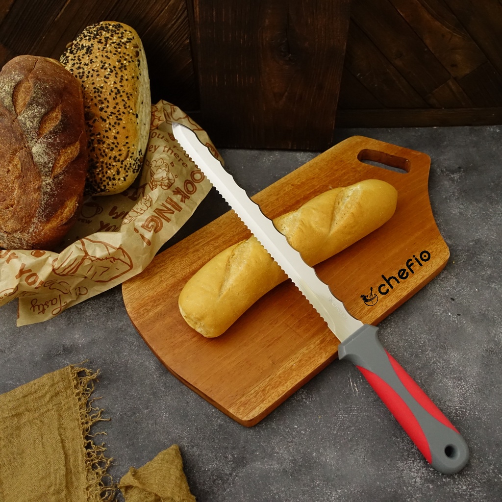 Jual Chefio Pisau Roti Gerigi Pemotong Cake 2 Sisi Stainless / Bread ...