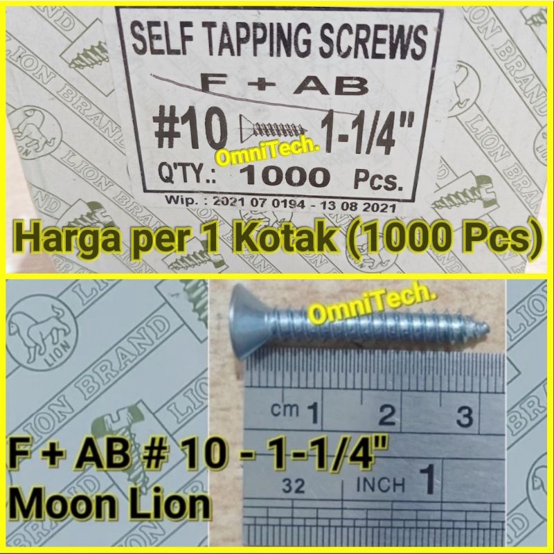 Jual Sekrup Tap Tapping Screw FAB FH Flat Kepala Rata (+) Moon Lion 10x1-1/4" 3 cm 10 x 1-1/4 ...