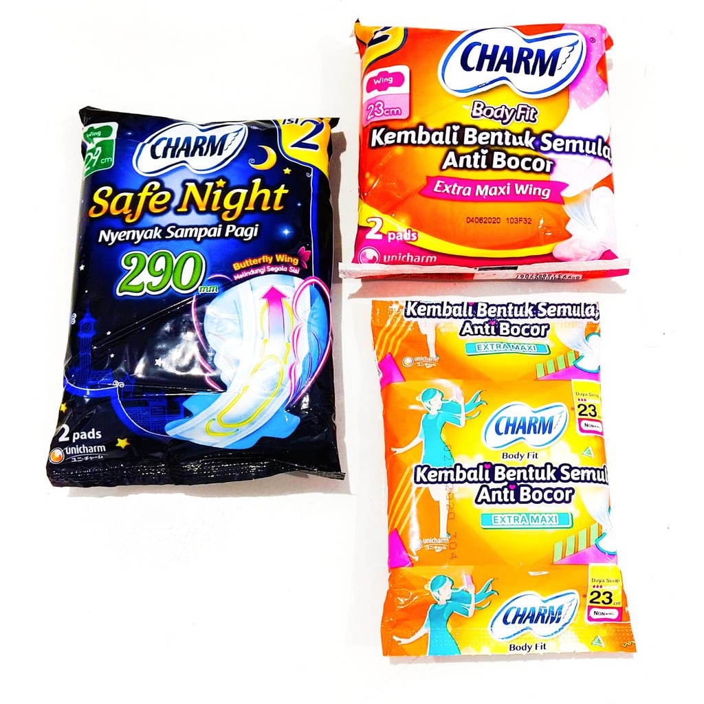 Jual Renceng Pembalut Charm body fit extra maxi wing 23 cm/ safe night ...