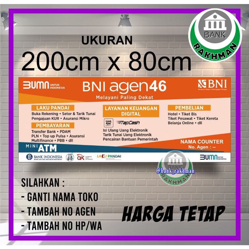 Jual SPANDUK BANNER BNI 46 UKURAN 200CM X 80CM | Shopee Indonesia