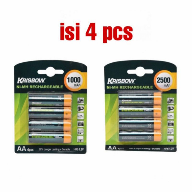 Jual Krisbow Set 4 pcs Baterai Rechargeable AA Battery 1000 2500 mAh ...