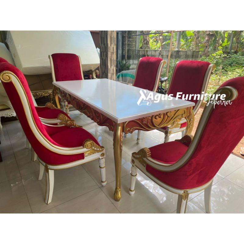 Jual SET MEJA MAKAN ANGSA LUXURY KURSI 6 DUCO (meja makan mewah ...