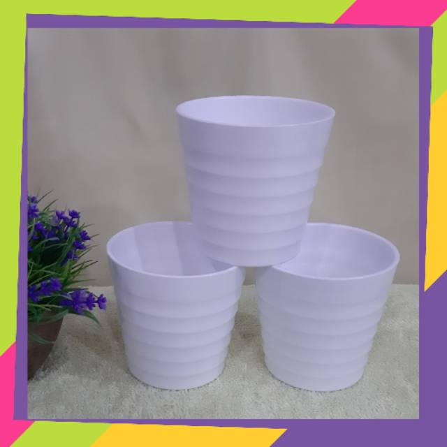 Jual 258 / Pot bunga bulat melamin ulir putih / pot melamin bulat ...