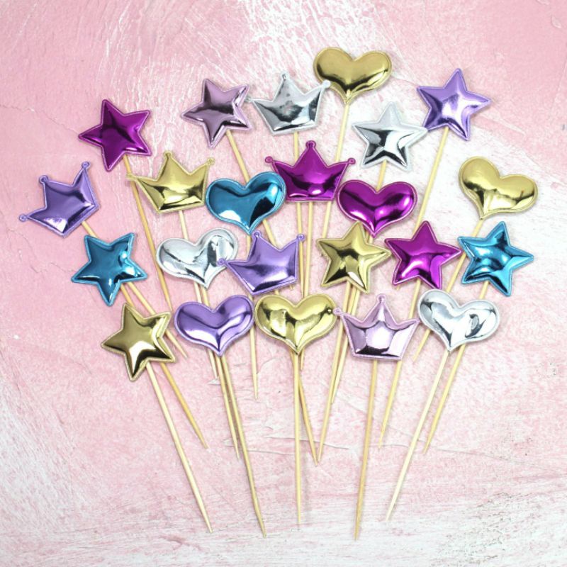 Jual Cake Topper Bintang/Love/Mahkota isi 5Pc - Dekorasi Kue | Shopee Indonesia