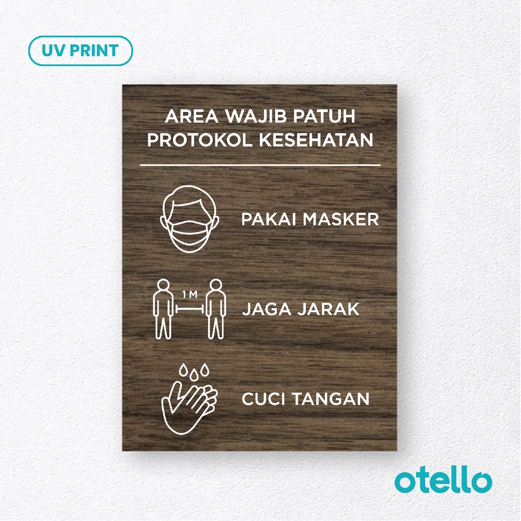 Jual Otello - Sign Wajib Patuh Protokol Kesehatan Sign Board Kayu Print ...
