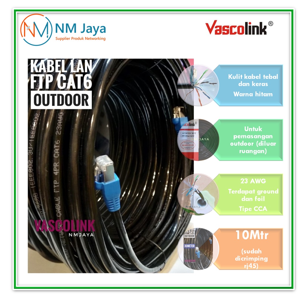 Jual Kabel Lan Outdoor 10 Meter FTP CAT6 Siap Pakai Dicrimping Rj45 ...