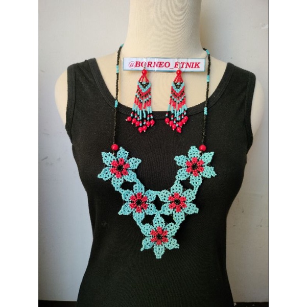 Jual satu set kalung dan anting manik manik etnik dayak aksesoris etnik ...