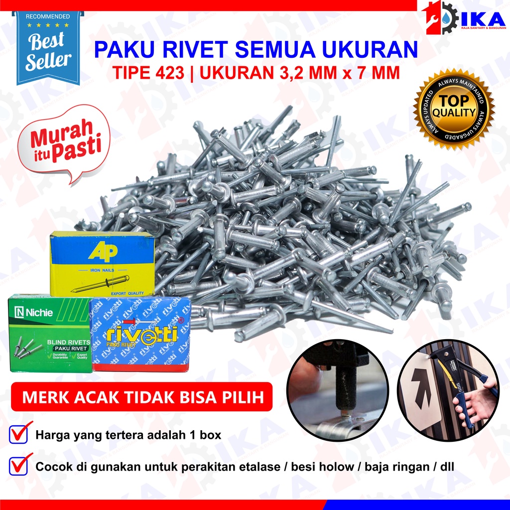 Jual Paku Blind Rivet SIP Brand/ AP / Nichie Paku rivet ripet 1 kotak ...