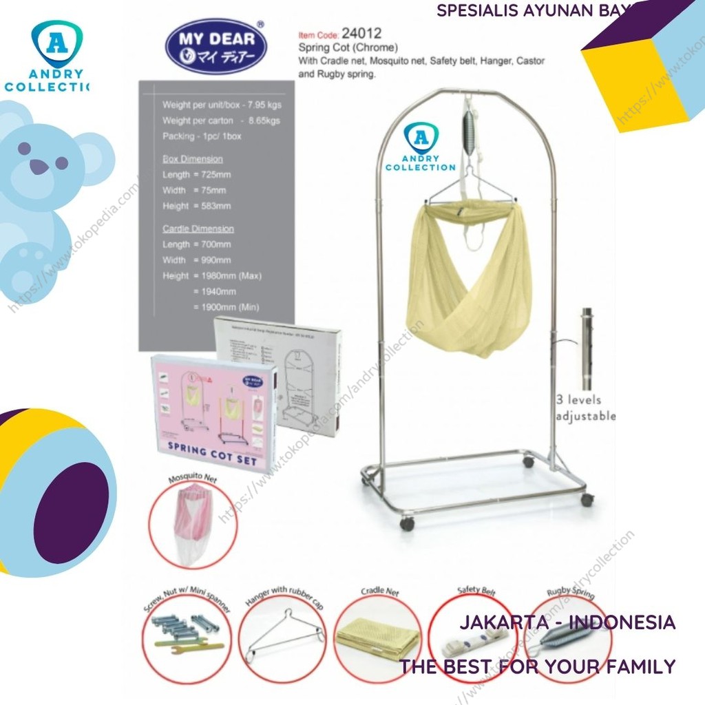 Jual My Dear SET Spring Cot Ayunan bayi tiang chrome stainless kain ...