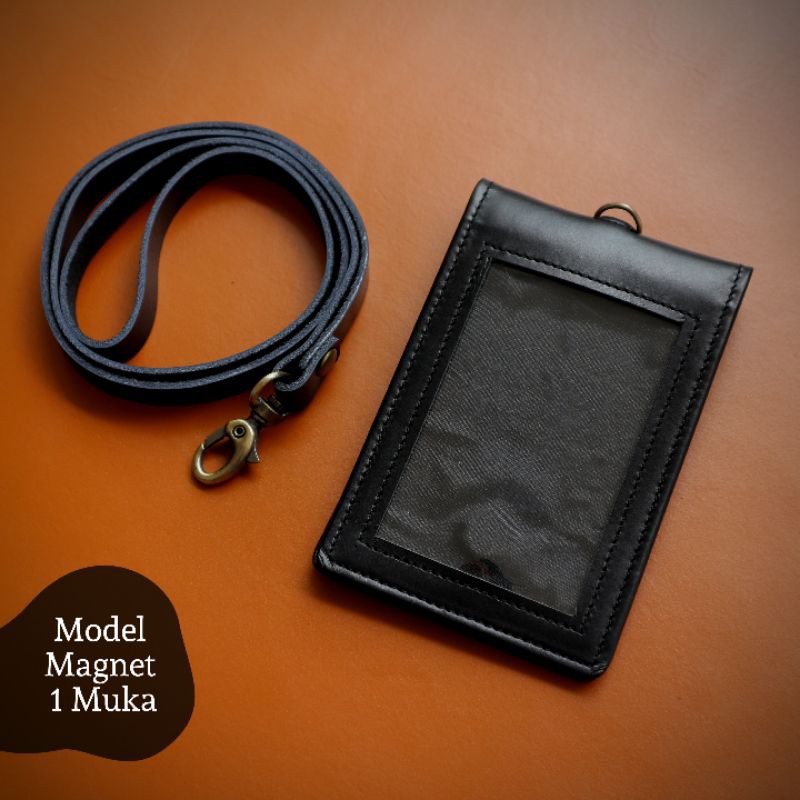 Jual ID Card Holder Kulit ID Card Holder Magnet Saku Warna Hitam ...