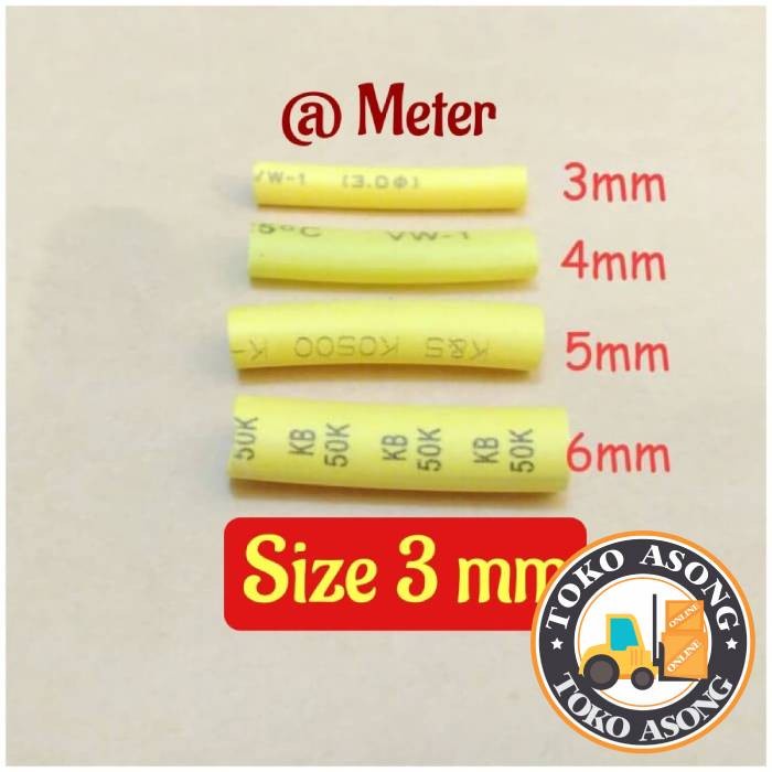 Jual Heatshrink 3mm selang selongsong Bakar warna kuning heat shrink ...