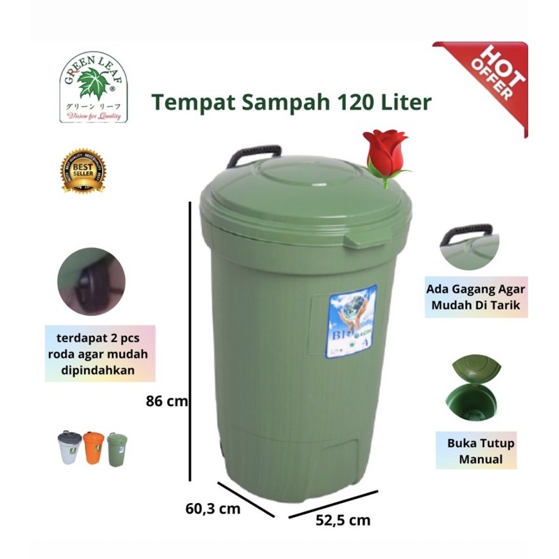 Jual GREEN LEAF-Tempat Sampah Roda 120 Liter / Tempat Sampah 120 Liter ...